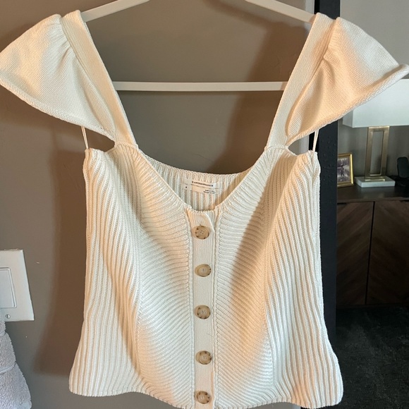 Anthropologie | Tops | Anthropologie Cream Knit Buttonup Top Easily Fit ...